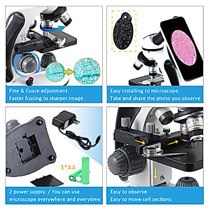 Crspexil 40X-2000X Microscopes for Kids Students Adults, with Microscope Prepared Slides 30p, 2.0 mp Camera, Microscope Accessories, Phone Adapter, Microscopes for School Laboratory Home Education