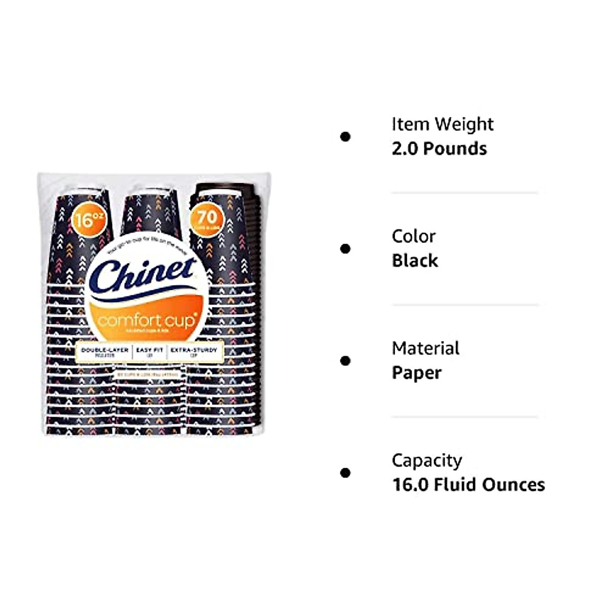 Chinet Comfort 16 oz Paper Cups With Lids (70Count Each), 70Count