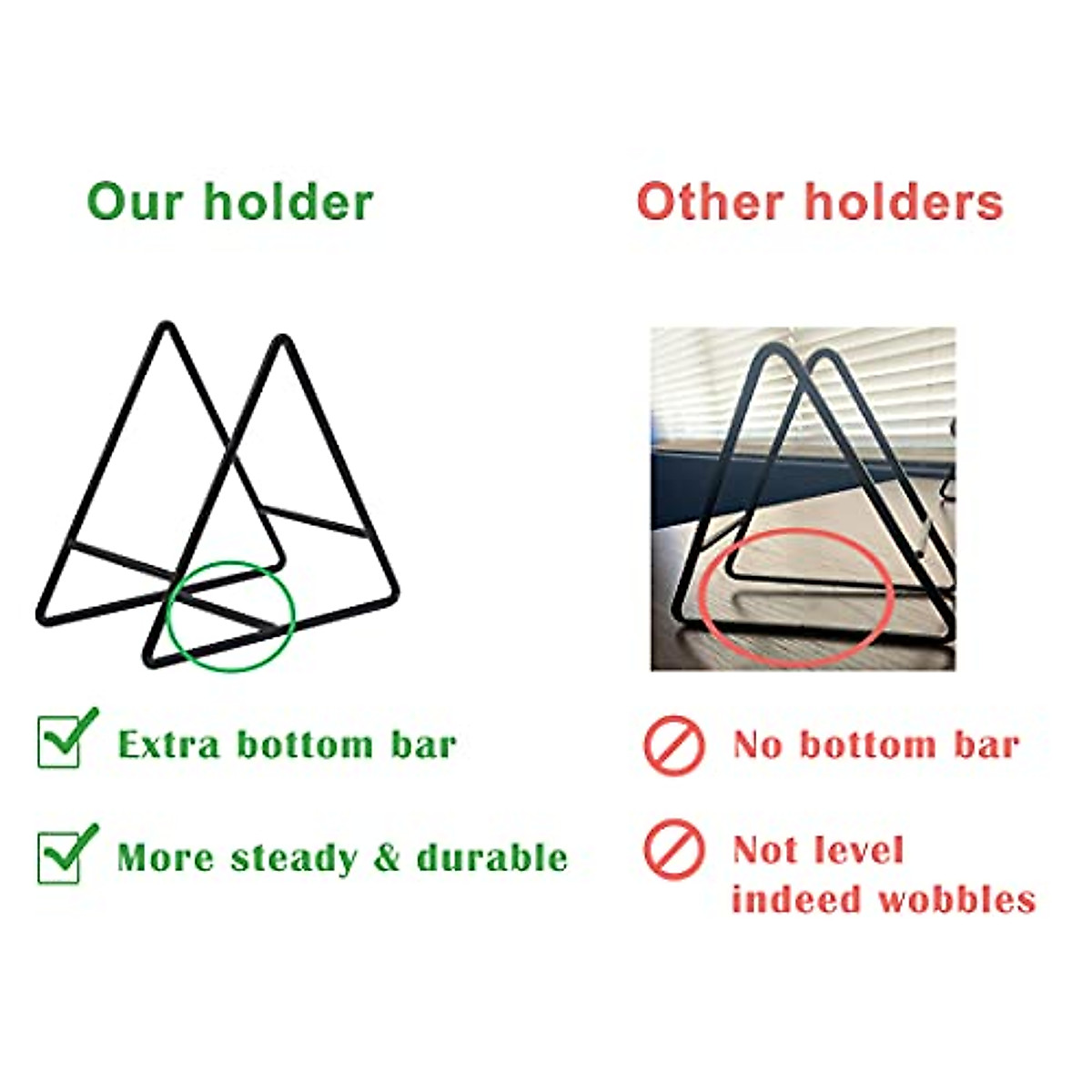 ENKORE Coaster Holder Extra Wide Triangle Design - Black Metal Rack Hold 4 to 8 Pieces Upright Standing for Better Display and Storage or Handle - Fit Round or Square Drink Mats, Sold Without Coasters