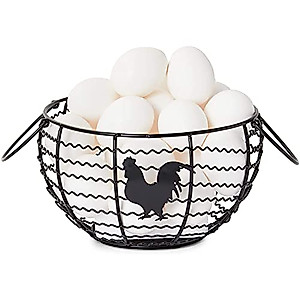 Wire Egg Collecting Basket, Farmhouse Kitchen Organizer (Black, 8.2 x 8.2 x 4.9 In)