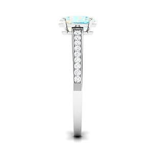 Certified Natural Opal 6X8mm Oval Shape Engagement Ring with Diamond, AAA Quality - With Jewelry Box, 14K White Gold, Size:US 6.00