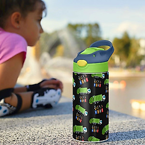 Stainless Steel Water Bottle for kids- 12 Ounce Stainless Steel Vacuum Insulated Water Bottle for Kids children,Double Wall Vacuum Insulated Bottles (Garbage Truck Trash Recycling)