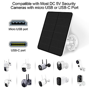 Solar Panel for Security Camera,7W Camera Solar Panel with Micro USB & USB-C Port,IP65 Waterproof Security Camera Solar Panel for DC 5V Rechargeable Battery Camera, 9.8Ft Charging Cable(2 Pack)