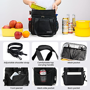Lunch Bag for Women Men Double Deck Lunch Box, [24H] Insulated Lunch Cooler Bag with Shoulder Strap, Large Heavy Duty Leakproof Adult Lunch Tote Bag LunchBox for Work Beach Picnic Travel (15L, Black)