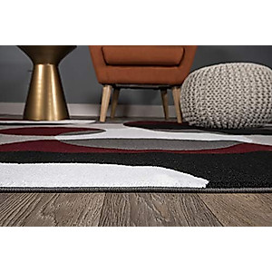 Rugshop Modern Circles Carpet Easy Maintenance for Home Office,Living Room,Bedroom,Kitchen Soft Area Rug 5'3" x 7'3" Burgundy