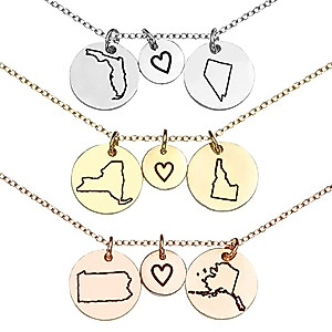 Best Friend Necklace Personalized Friendship Gifts Women Handmade Jewelry Long Distance Couple Mother's Day Gift for Mom State Charm Mother Daughter Matching Necklaces Birthday Family Gifts -CN-LDS