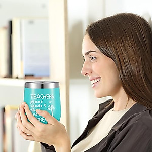 Patelai 6 Pcs Thank You Teacher Gift Teacher Appreciation Christmas Coffee Mug Back to School Gift for Women Men Preschool Elementary Teacher 12oz Wine Tumbler Lids Straws(Simple Mint)