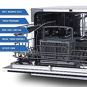 Farberware Professional FCD06ABBWHA Compact Portable Countertop Dishwasher with 6 Place Settings and Silverware Basket, LED Display, Energy Star, White