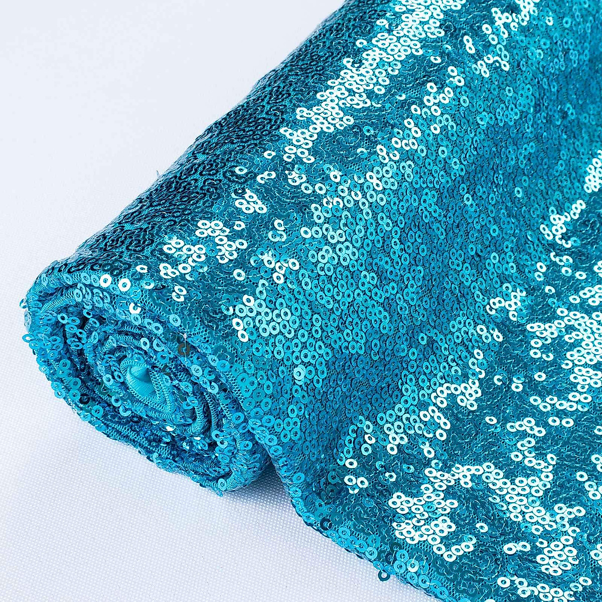 Pardecor Sequin Fabric by The Yard 1 Yard Sparkly Fabric Mesh Sequins Fabric for Sewing Dress and Making Wedding Party Tablecloth Table Runner Decorations (1 Yard, Turquoise)
