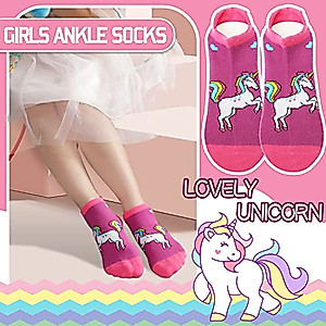 Kids Girls Unicorn Socks Ankle Low Cut No Show Cute Novelty Fashion Cartoon Gifts Stocking Stuffers Socks 6 Pairs (Unicorn,9-14 Y)