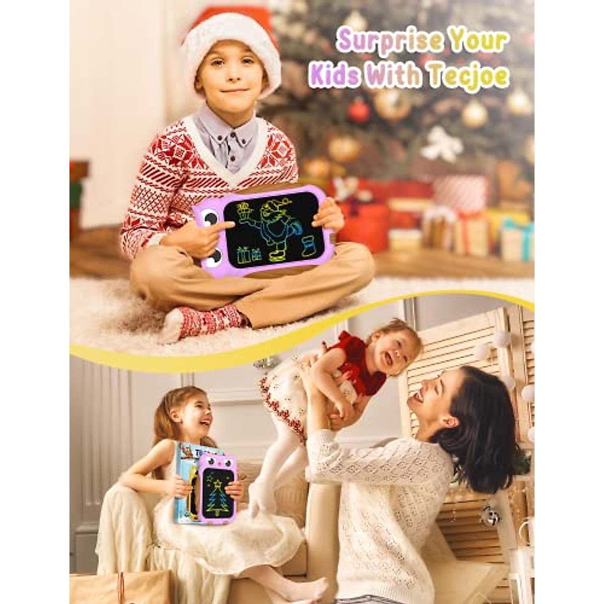 TECJOE Owl LCD Drawing Tablet, 8.5 Inch Colorful Toddler Doodle Board Drawing Tablet, Erasable and Reusable Electronic Drawing Pads, Educational and Learning Toy for 3-6 Years Old Boys, Gift (Purple)