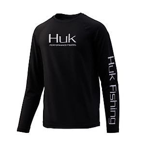 HUK Kids' Pursuit Long Sleeve Sun Protecting Fishing Shirt, Black, Small