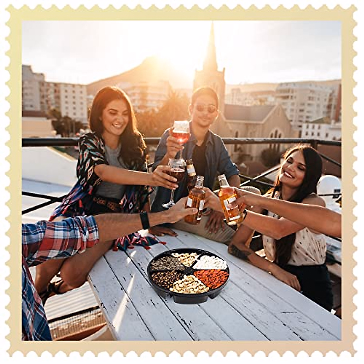 Baderke 10 Pack 10 Inches Round Plastic Serving Tray 6 Sectional Plastic Appetizer Tray with Lid Clear Food Platters Round Platter Container Veggie Fruit Organizer for Party and Buffet (Black)