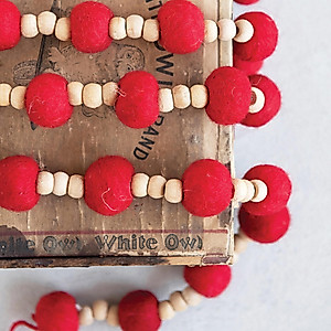 Creative Co-Op 72" L Wool Felt Ball & Wood Bead, Red Textile Garlands