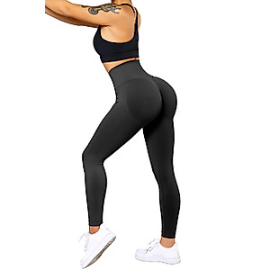 RXRXCOCO Womens Seamless Butt Lifting Leggings High Waisted Yoga Pants Tummy Control Workout Leggings Compression Tights Black Medium
