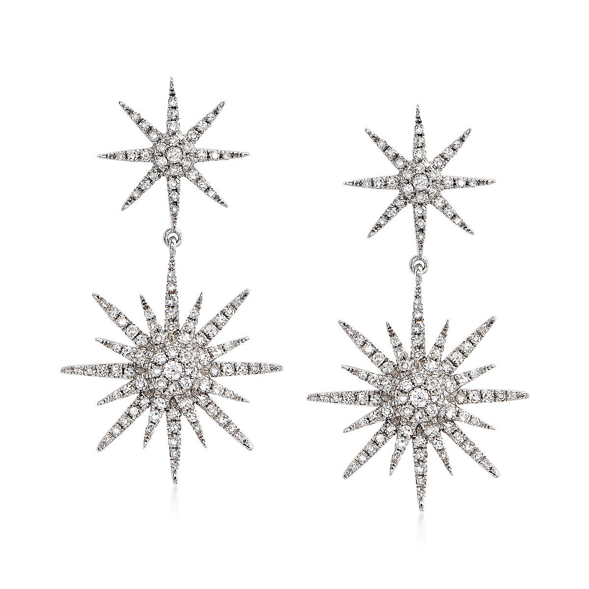 Ross-Simons 0.94 ct. t.w. Diamond Starburst Drop Earrings in 14kt White Gold