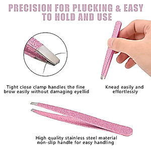 Tweezers Set 4-piece,Professional Stainless Steel Slant Tip and Pointed Craft Tweezers with Leather Case-Precision for Eyebrows,Ingrown Hair,Facial Hair,Blackhead and Lash Extension (Rose Gold)