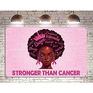 Pudodo Breast Cancer Awareness Backdrop Banner Stronger Than Cancer Pink Ribbon Support Photography Background Wall Decoration