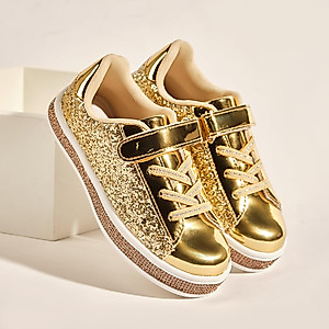 UUBARIS Girl's Glitter Tennis Shoes Fashion Sneakers for Kids Sparkly Rhinestone Sneakers Bling Shiny Sequin Shoes Gold-2