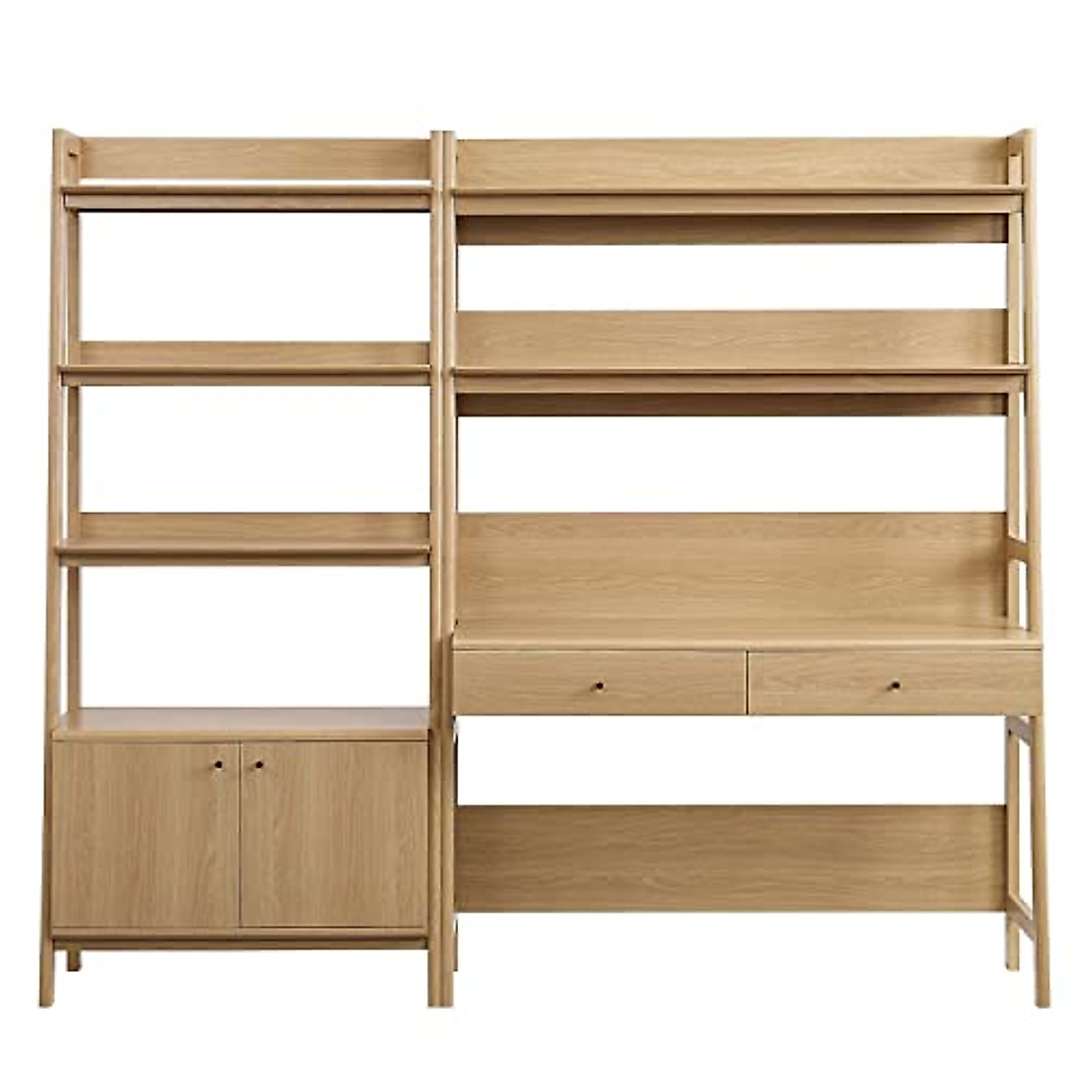 Modway 2-Piece Home Office Desk and Bookshelf Display Case in Oak