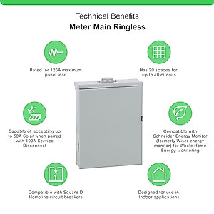 Square D - HOM2040M100PRB Homeline 100 Amp 20-Space 40-Circuit Outdoor Main Breaker Load Center (Plug-on Neutral Ready), ,
