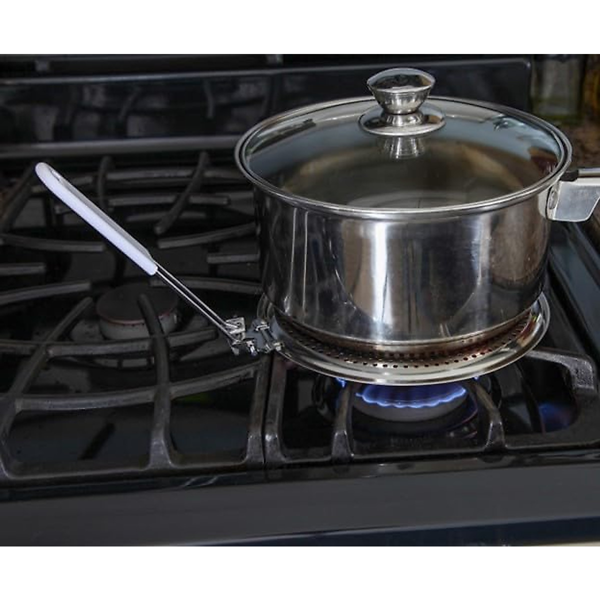 Home-X Stainless Steel Heat Diffuser for Gas and Electric Stove, Induction Cooktop Compatibility, Simmer Plate, Even Heat Distribution, Food Warmer, Flame Guard for Gas Top Cooking, Cool-Touch Handle
