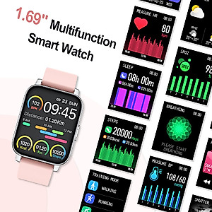 MuGo Smart Watch 1.69'' Fitness Tracker, Smartwatch with Heart Rate/Sleep Monitor, Calorie/Step Counter Activity Tracker, Stopwatch, Blood Oxygen Monitor, Full Touch Fitness Watch for Men Women