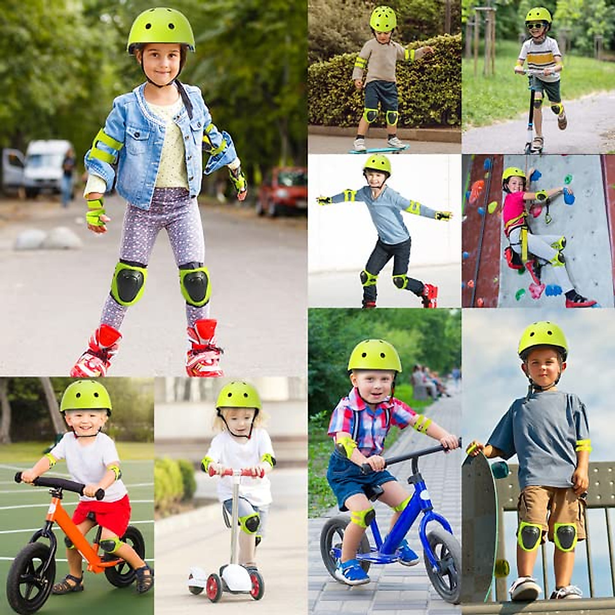 ArgoHome Kids Bike Helmet Toddler Helmet Kids Sport Protective Gear Set Boy Girl Adjustable Child Cycling Helmet with Knee Pads Elbow Pads Wrist Guards Youth Skateboard Helmet for Kids Green