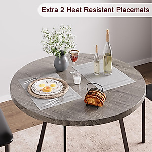 GAOMON Dining Table Set for 2, Kitchen Table and Chairs for 2 with Upholstered Chairs, 3 Piece Dining Room Table Set, Round Kitchen Table Set for Small Space, Apartment, Studio, Rustic Gray