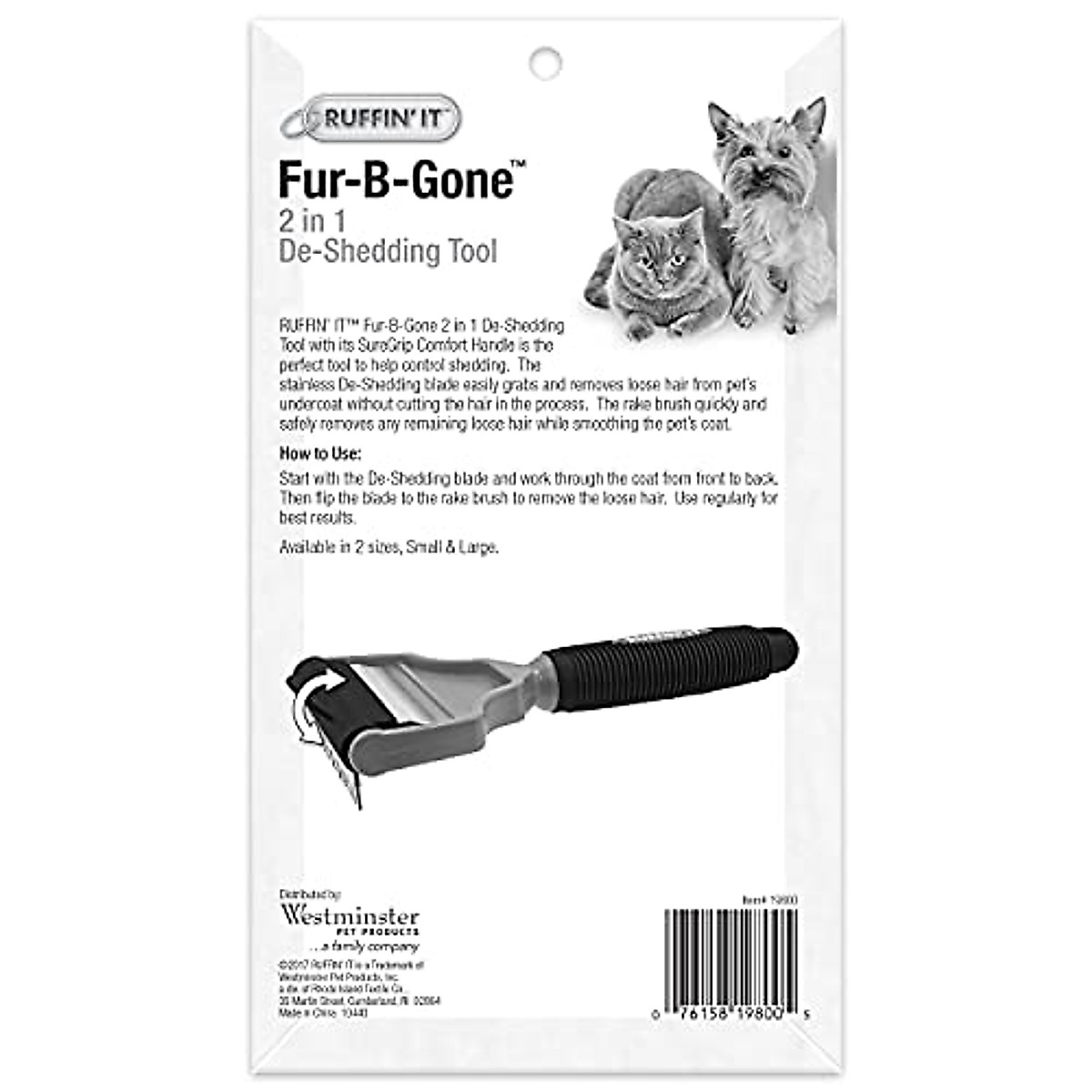 Westminster Pet Ruffin' It Fur-B-Gone Pet Deshedding Tool, Small, Great for Dogs & Cats