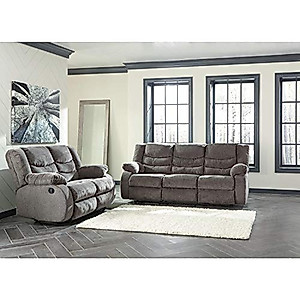 Signature Design by Ashley Tulen Modern Manual Pull Tab Reclining Loveseat, Dark Gray
