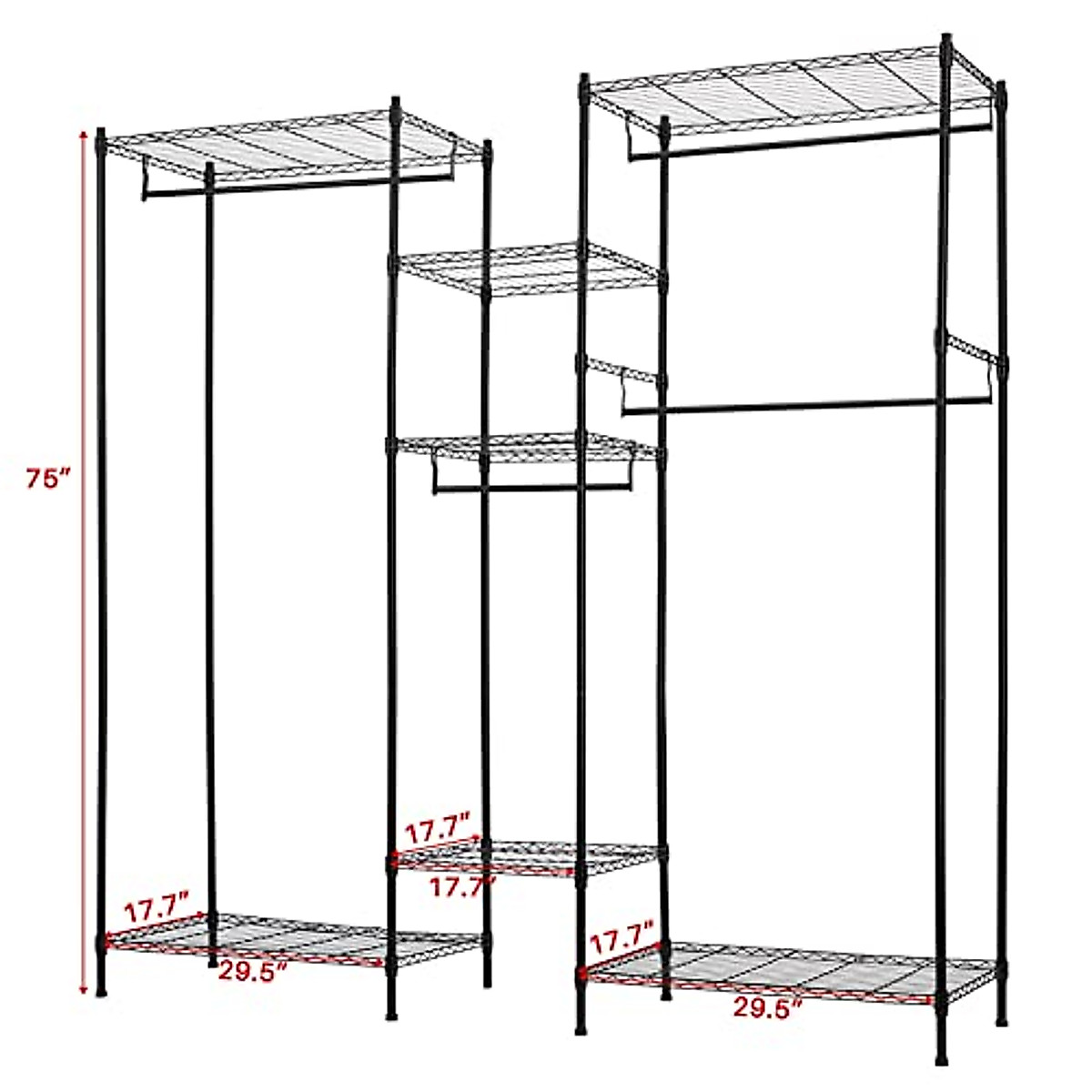 MATICO 5-Tier Adjustable Wire Garment Rack, Heavy Duty Metal Clothing Rack Closet with Adjustable Shelves for Large Storage, Black
