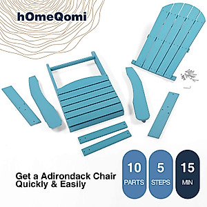 hOmeQomi Adirondack Chairs Set of 2, All Weather Resistant Plastic Chairs with Cup Holder, 5 Easy Steps to Install, Outdoor Chairs for Patio, Garden, Backyard Deck, Lawn, Fire Pit - Lake Blue