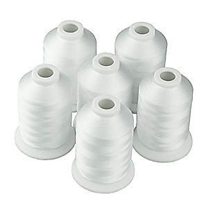 Simthread 6 Polyester White Machine Embroidery Threads 1000M(1100Yards) for Brother, Babylock, Janome, Pfaff, Singer, Bernina and Other Home Machines (White)