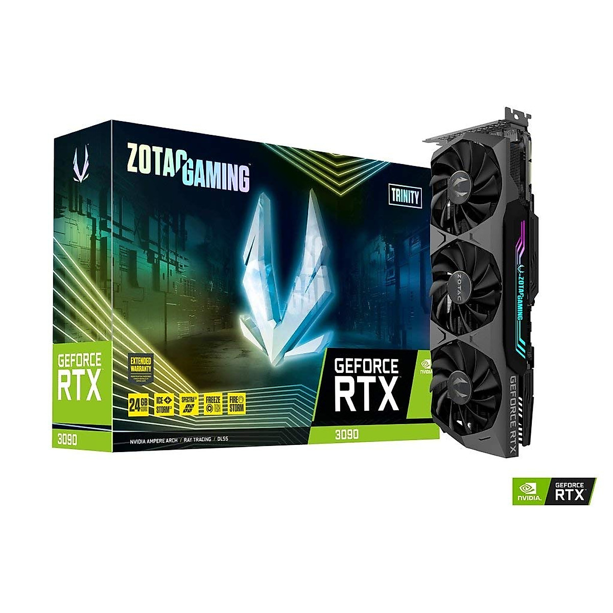 ZOTAC GAMING GeForce RTX 3090 Trinity 24GB GDDR6X 384-bit 19.5 Gbps PCIE 4.0 Gaming Graphics Card, IceStorm 2.0 Advanced Cooling, SPECTRA 2.0 RGB Lighting, ZT-A30900D-10P