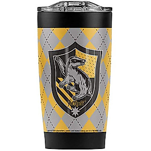 HARRY POTTER/HUFFLEPUFF PLAID SIGIL - Stainless Steel Tumbler 20 oz Coffee Travel Mug/Cup, Vacuum Insulated & Double Wall with Leakproof Sliding Lid | Great for Hot Drinks and Cold Beverages