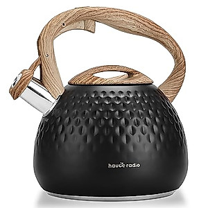 Tea Kettle, Black Stovetop Teapot, 2.7 Quart, Loud Whistle, Food Grade Stainless Steel and Smooth Wood Pattern Handle, Sophisticated Look for Hiking, Picnic, for Tea, Coffee, Milk