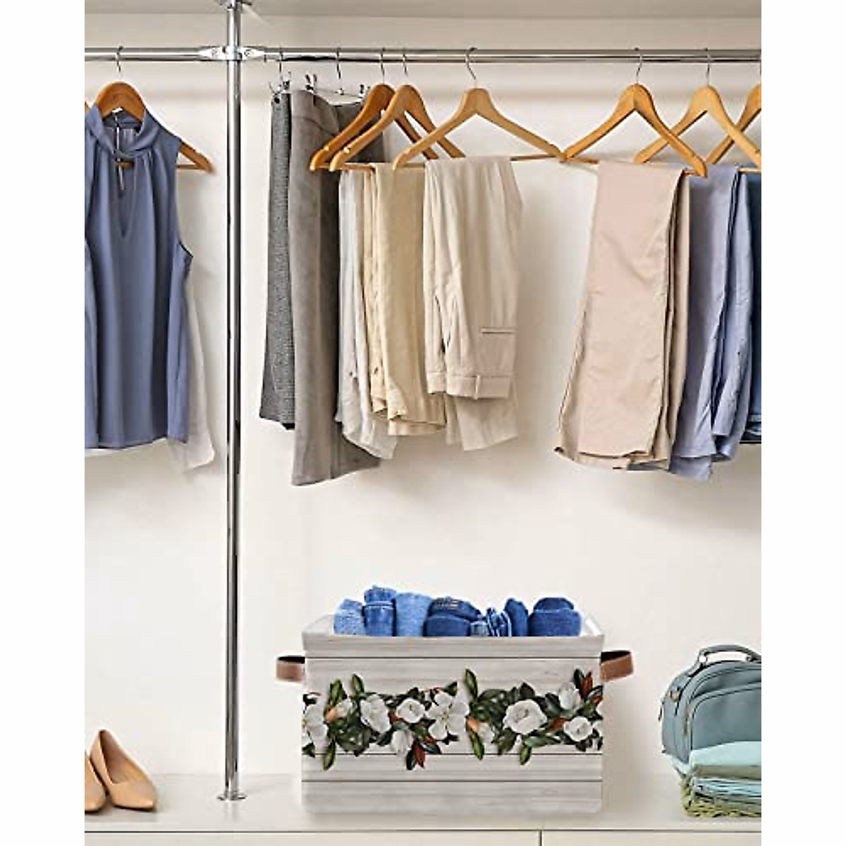 Storage Cubes Organizer with Handles, Magnolia Flowers Plant on Wooden Plank Storage Bins Fabric Collapsible Storage Baskets for Shelf Closet Nursery Cloth Organizers Box 1pcs-15x11x9.5in