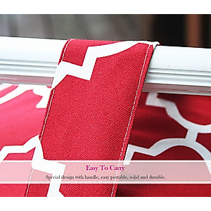 Fabritones Outdoor Inflatable Ottoman Cover Round 21x9 Inch Red Geometric Pattern Patio Foot Stools and Ottomans Cover