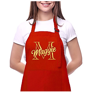 Custom Aprons for Women with Pockets, Mother Day Gift for Mom, Grandma, Personalized Kitchen Gifts for Mom, Grandma, Mother, Women, Wife, Aprons for Cooking, Unique Cute Design Aprons with Custom Name