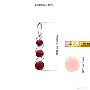 Angara Natural Ruby Three Stone Pendant Necklace with Diamond in Sterling Silver for Women with 18" Chain (4mm Weight-0.72ct) | July Birthstone Jewelry Gift for Women | Wedding Anniversary