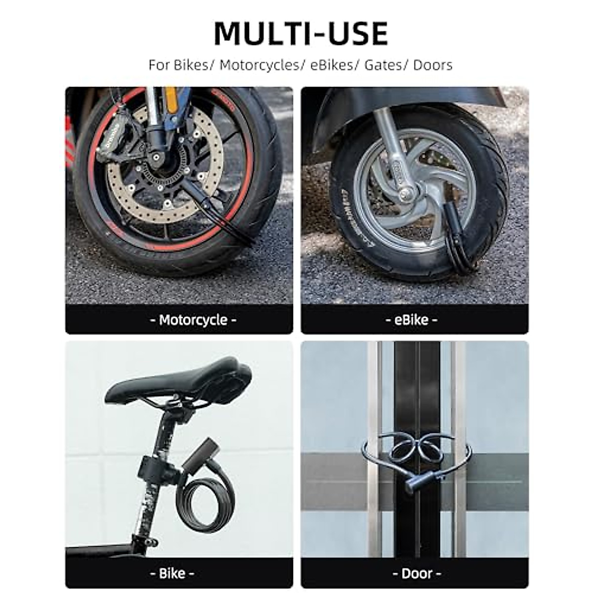 ROCKRBOS Bike Cable Lock with Key, ABS Lock Shell, 2 Keys & 1 Mount Bracket, Cable Lock for Bicycle/Scooter/Gate