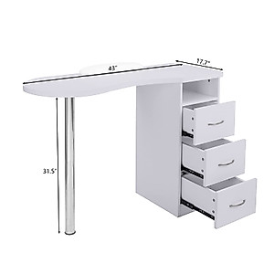 mefeir Manicure Table Nail Desk with 3 Drawers & Arm Rest Cushion for Nail Tech, Beauty Spa Salon Home Wooden Technician Workstation Nail Art Equipment (Titanium White)