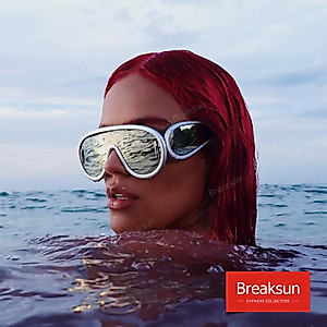 Breaksun Fashion Wave Mask Sunglasses for Women Men Oversized Silver Mirrored Futuristic Shield Sun Glasses Designer Style (Silver/Silver Mirror)