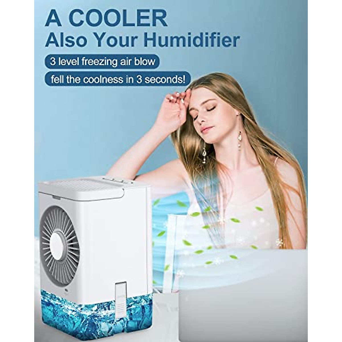 Portable Air Conditioners Fan, 700ml Evaporative Air Cooler, 7 Colors Light 3 Speeds Small Personal Air Conditioner, Quiet Mini Air Conditioner with Humidifier for Room Office Desk Camping