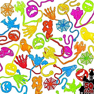 50Pcs Halloween Sticky Hands, Party Favors Toys for Kids, Sticky Stretchy Toys for Halloween Trick or Treat, Exchange Gifts, Goodie Bags, Classroom Prizes (Random)