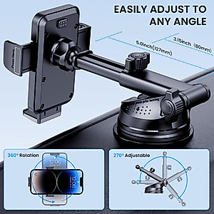 BIVGAZA Phone Holder Car [Military-Grade Suction] Universal Car Phone Holder Mount [Thick Case Friendly] Automobile Accessories Dashboard Windshield Phone Mount Fit for All iPhone Android Smartphones