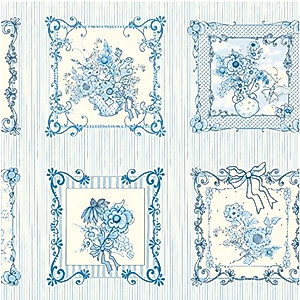 Quilting Treasures 'Flora Bleu' Panel Squares Single Border Cotton Fabric