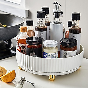 360° Rotating Lazy Susan, Makeup Organizer,Turntable Organizer for Cabinet, Plastic Rotating Turntray Container Bins, Round Spinning Organization for Pantry,Vanity, Spices, Condiments (White)