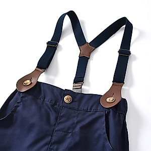 Moyikiss Studio Baby Boy Gentleman Outfit Long Sleeve Shirt with Bowtie Suspender Pants Casual Suit (Yellow, 80/12-18Months)